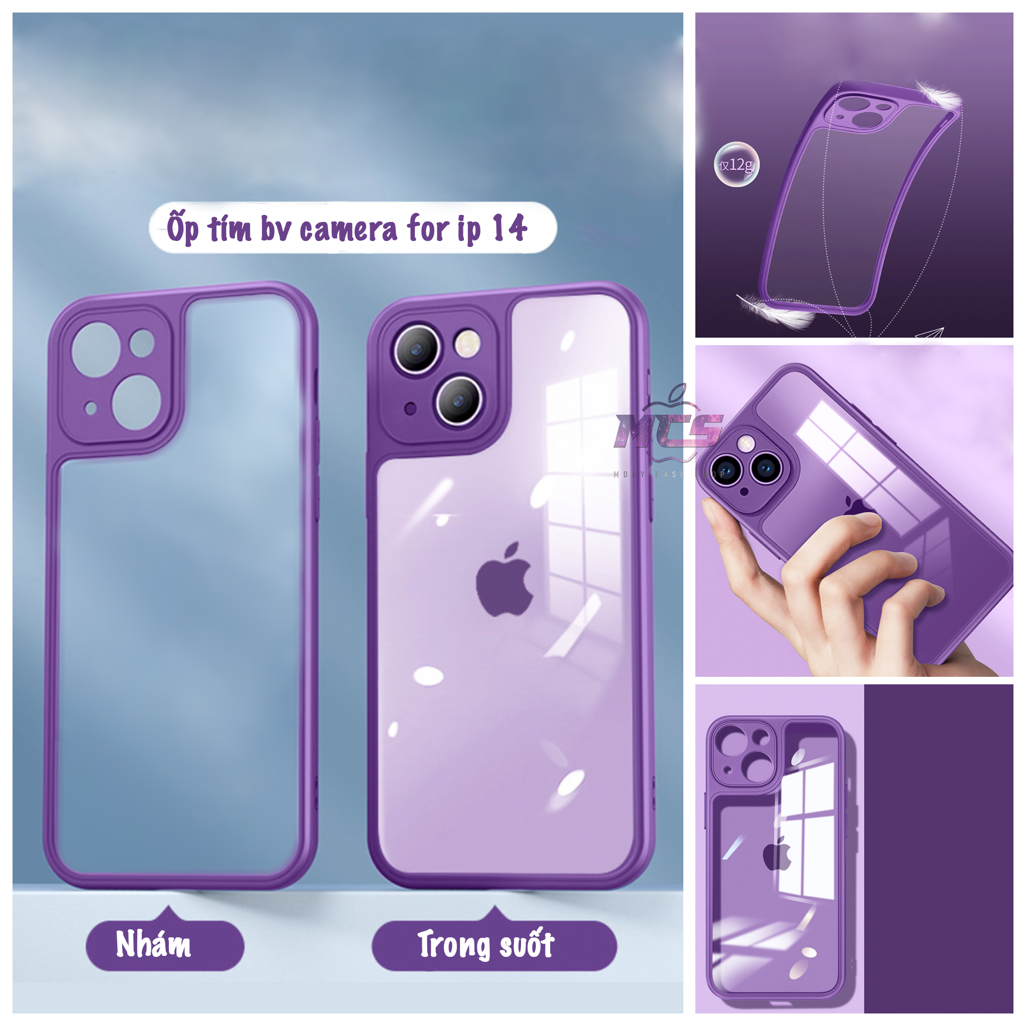 Case trong suốt tím 14 bv camera – casemoby
